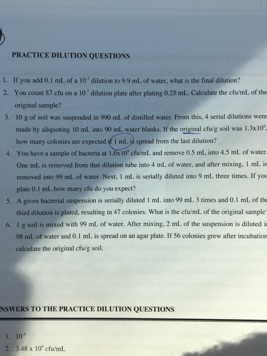 Solved PRACTICE DILUTION QUESTIONS 1. If you add 0.1 mL of a | Chegg.com