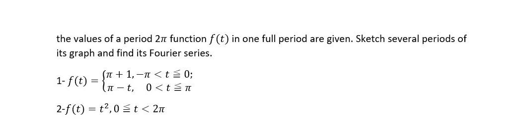 Solved the values of a period 21 function f(t) in one full | Chegg.com