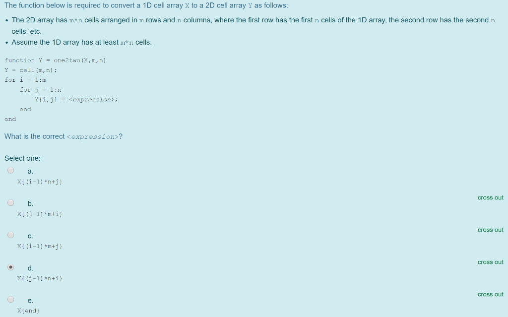 Solved The function below is required to convert a 1D cell | Chegg.com