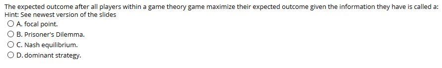 Solved The expected outcome after all players within a game | Chegg.com