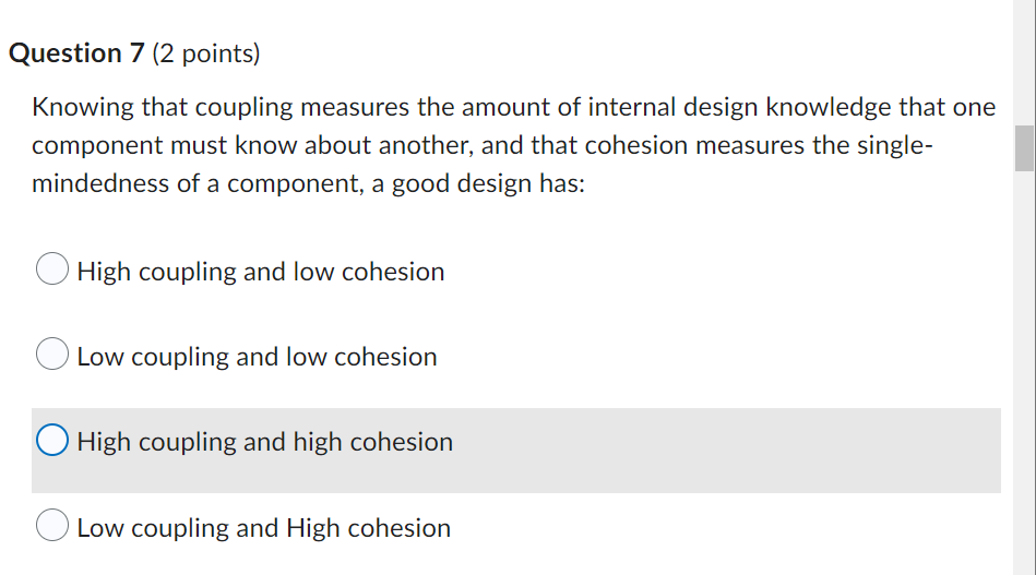 Solved Question 7 (2 points) Knowing that coupling measures | Chegg.com