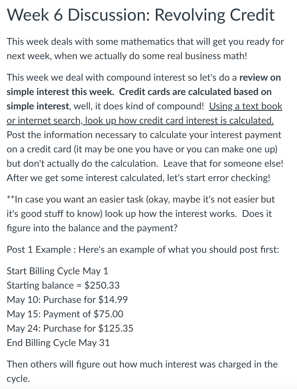 Solved Week 6 Discussion: Revolving Credit This week deals | Chegg.com