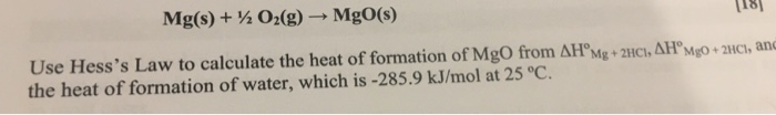 Solved Calculation of the enthalpy of formation of MgO by | Chegg.com