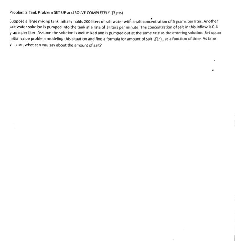 Solved Problem 2 Tank Problem SET UP and SOLVE COMPLETELY (7 | Chegg.com