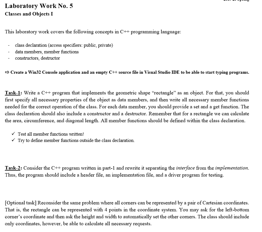 Solved Laboratory Work No. 5 Classes and Objects I This | Chegg.com