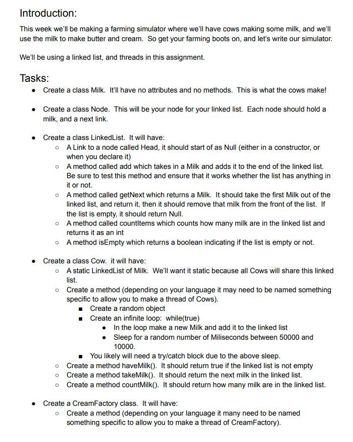 Solved - Create a class Cow. it will have: A static | Chegg.com