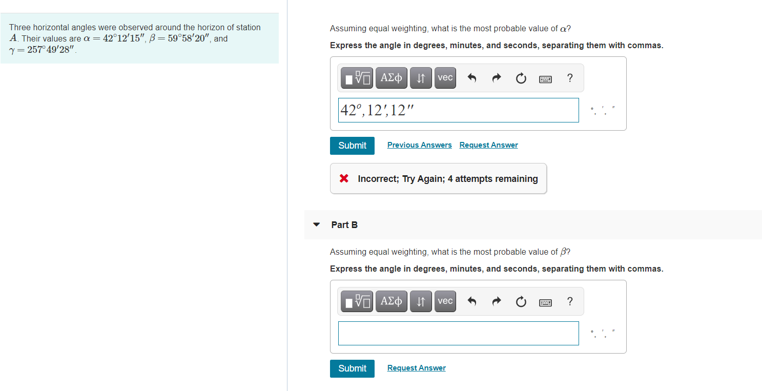 Solved Three horizontal angles were observed around the | Chegg.com