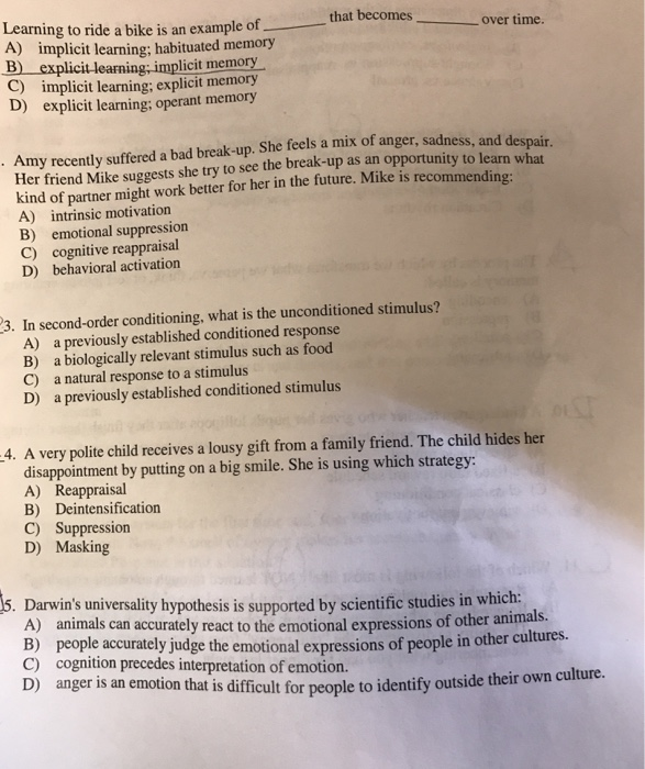 Solved Learning to ride a bike is an example of A) implicit | Chegg.com
