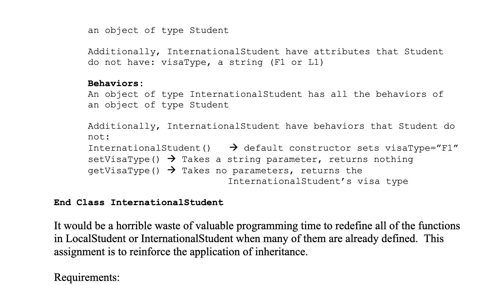 Solved The following is a specification of three classes: | Chegg.com
