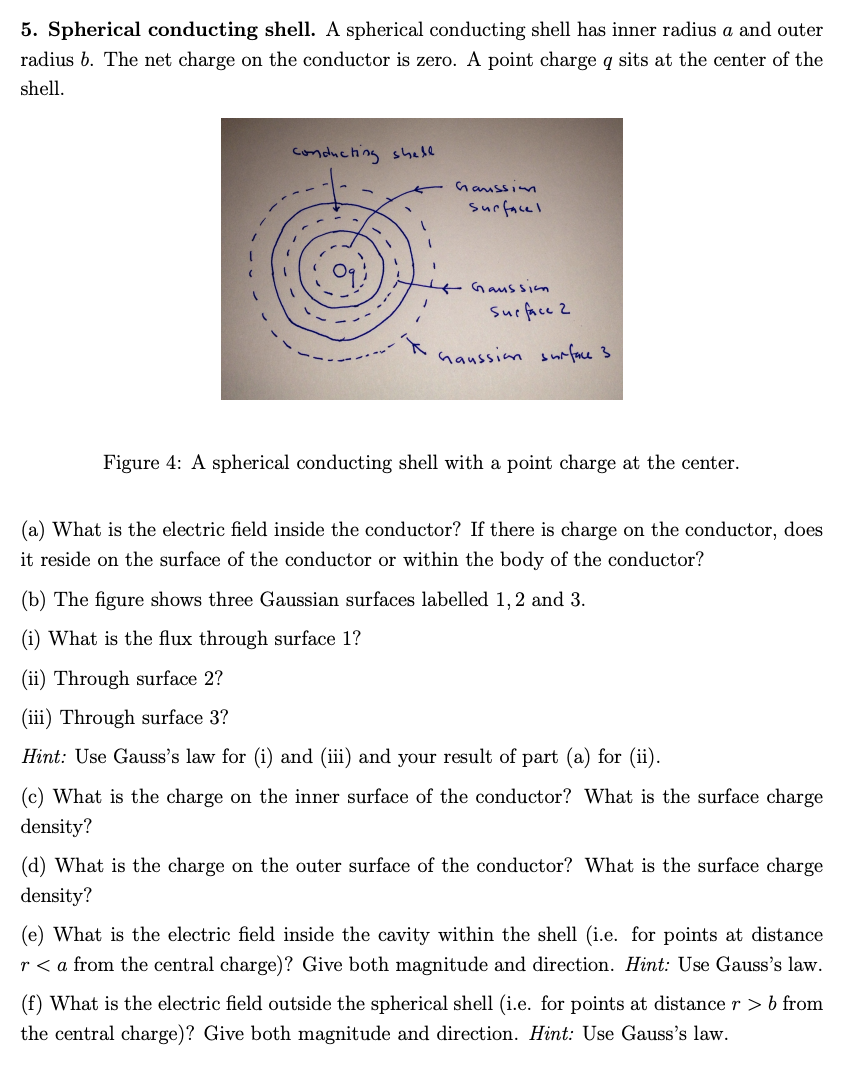Solved 5. Spherical conducting shell. A spherical conducting | Chegg.com