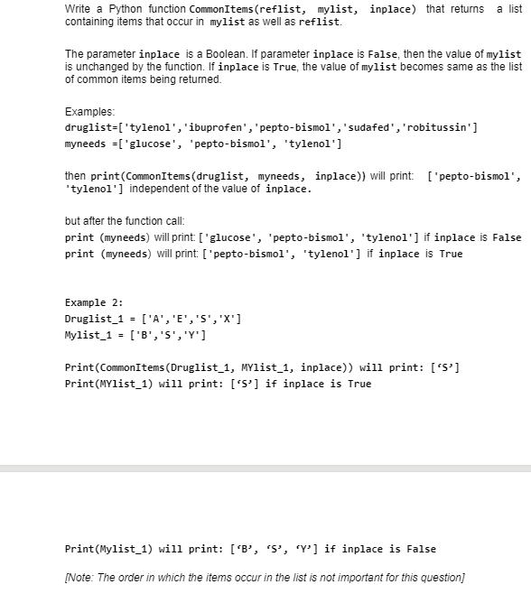 Solved Write a Python function Common Items (reflist, | Chegg.com