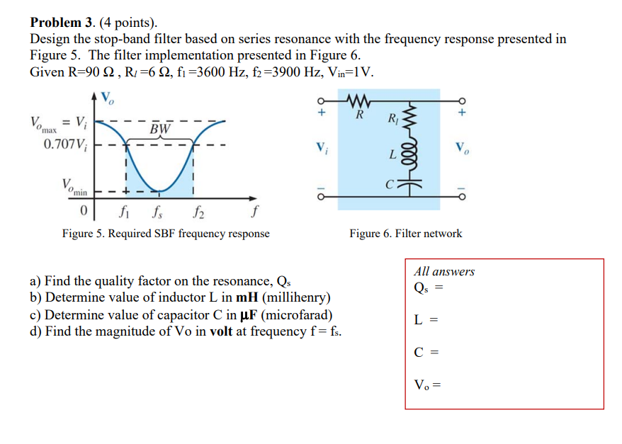 Solved Problem 3. (4 points). Design the stop-band filter | Chegg.com