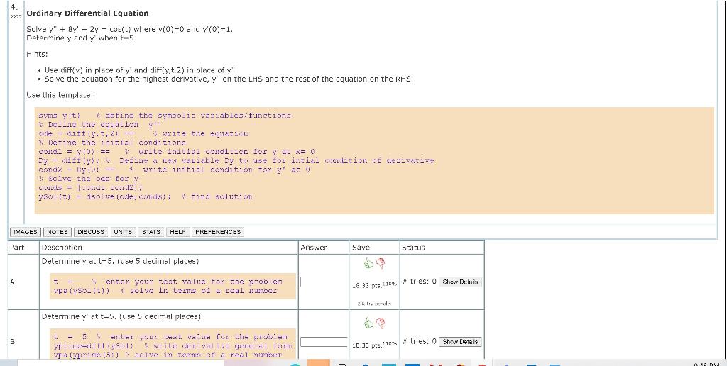 Solved 4. 27 Ordinary Differential Equation Solve y" + By' + | Chegg.com