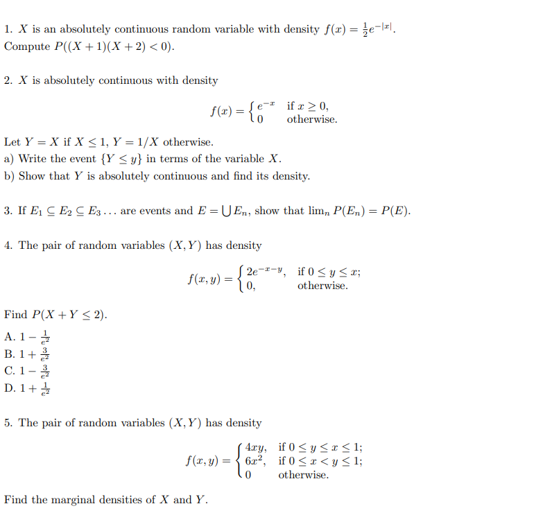 Solved 1. X is an absolutely continuous random variable with | Chegg.com