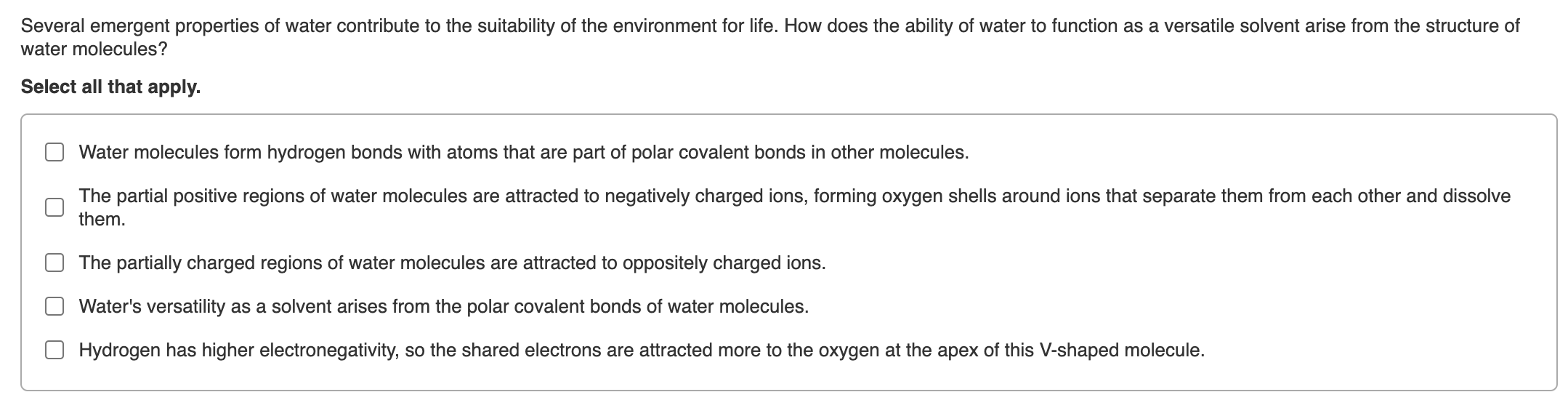 Solved Several emergent properties of water contribute to | Chegg.com Solved Several emergent properties of water contribute to | Chegg.com