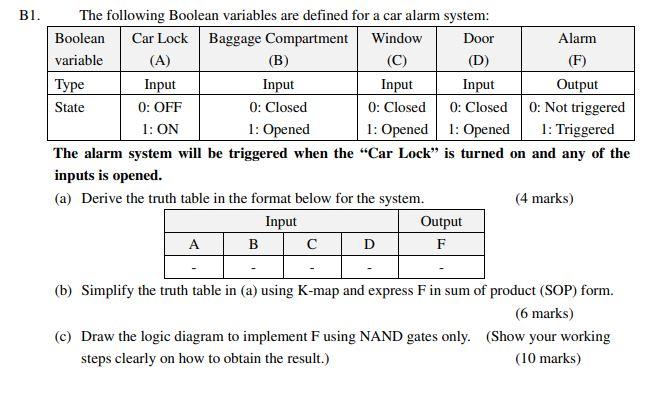 Solved BI. Door The following Boolean variables are defined | Chegg.com