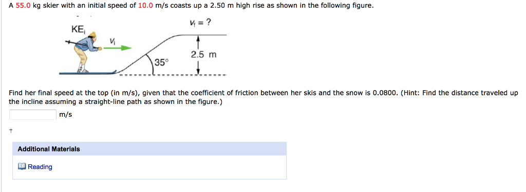 Solved A 55.0 kg skier with an initial speed of 10.0 m/s | Chegg.com