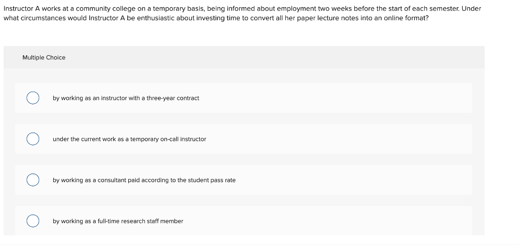 Solved Instructor A works at a community college on a | Chegg.com