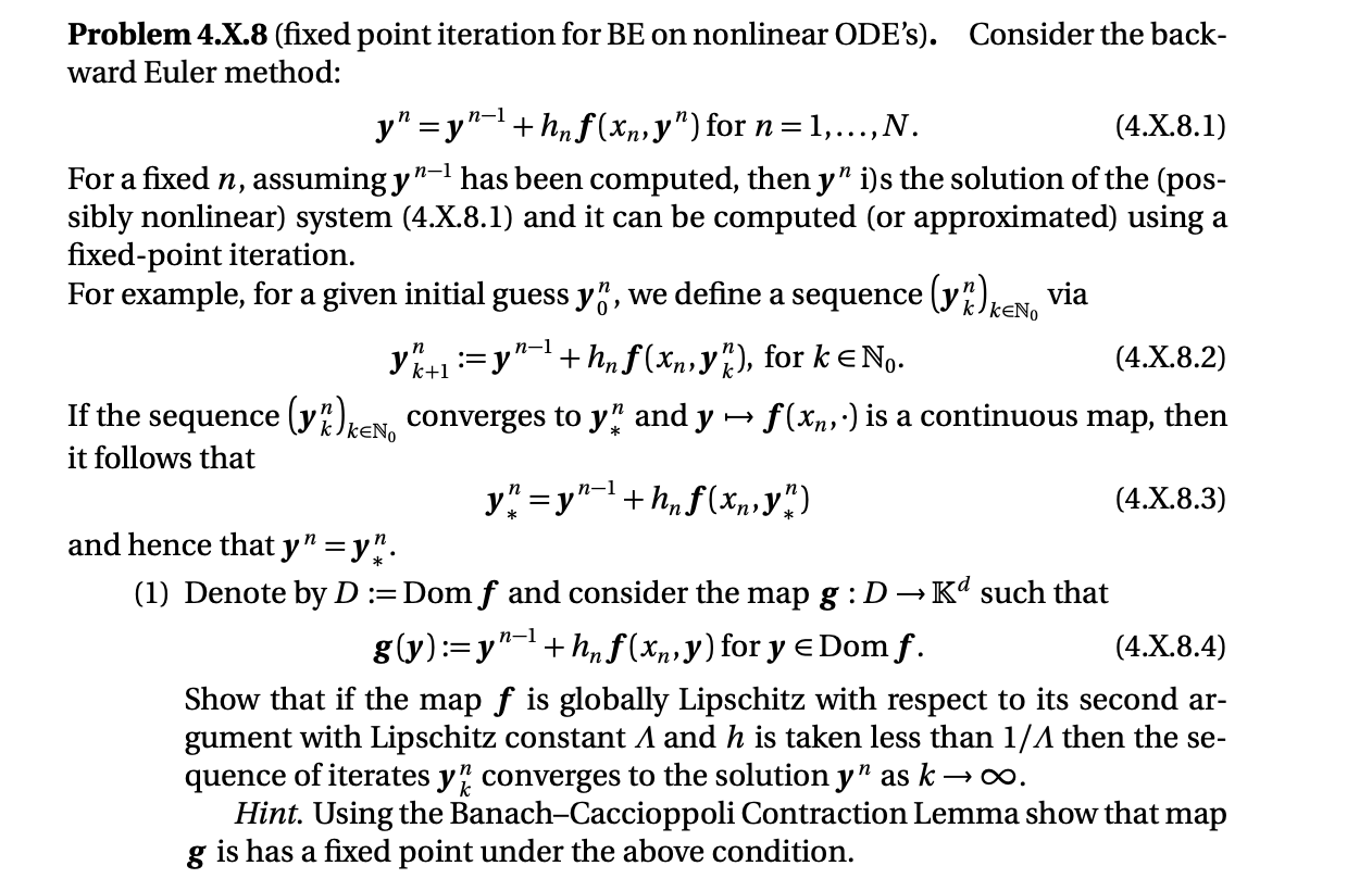 Solved Problem 4.X. 8 (fixed point iteration for BE on | Chegg.com