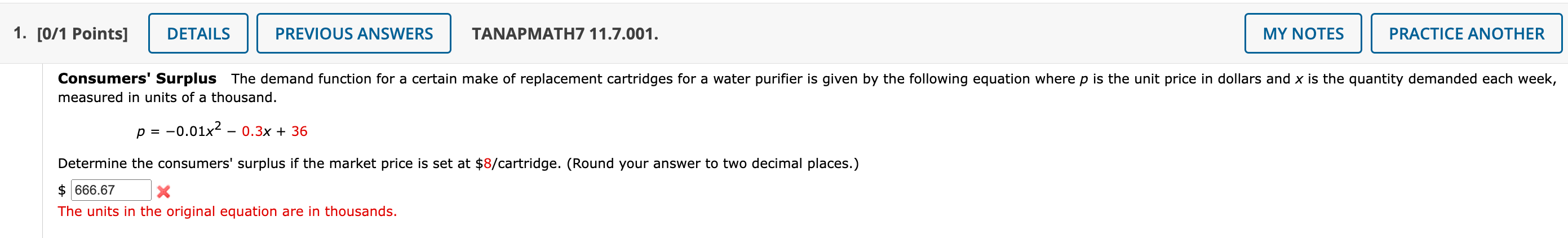 Solved 1. [0/1 Points] DETAILS PREVIOUS ANSWERS TANAPMATH7 | Chegg.com