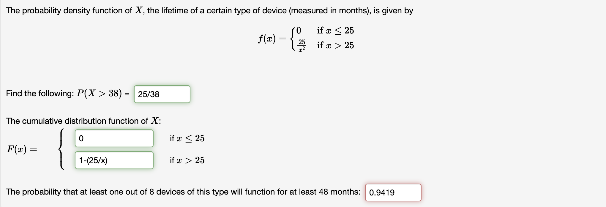 Solved The probability density function of x, ﻿the lifetime | Chegg.com