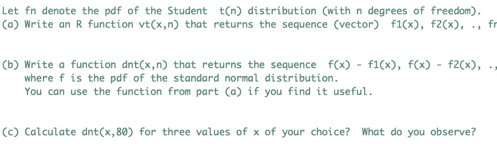 Solved Let fn denote the pdf of the Student t(n) | Chegg.com