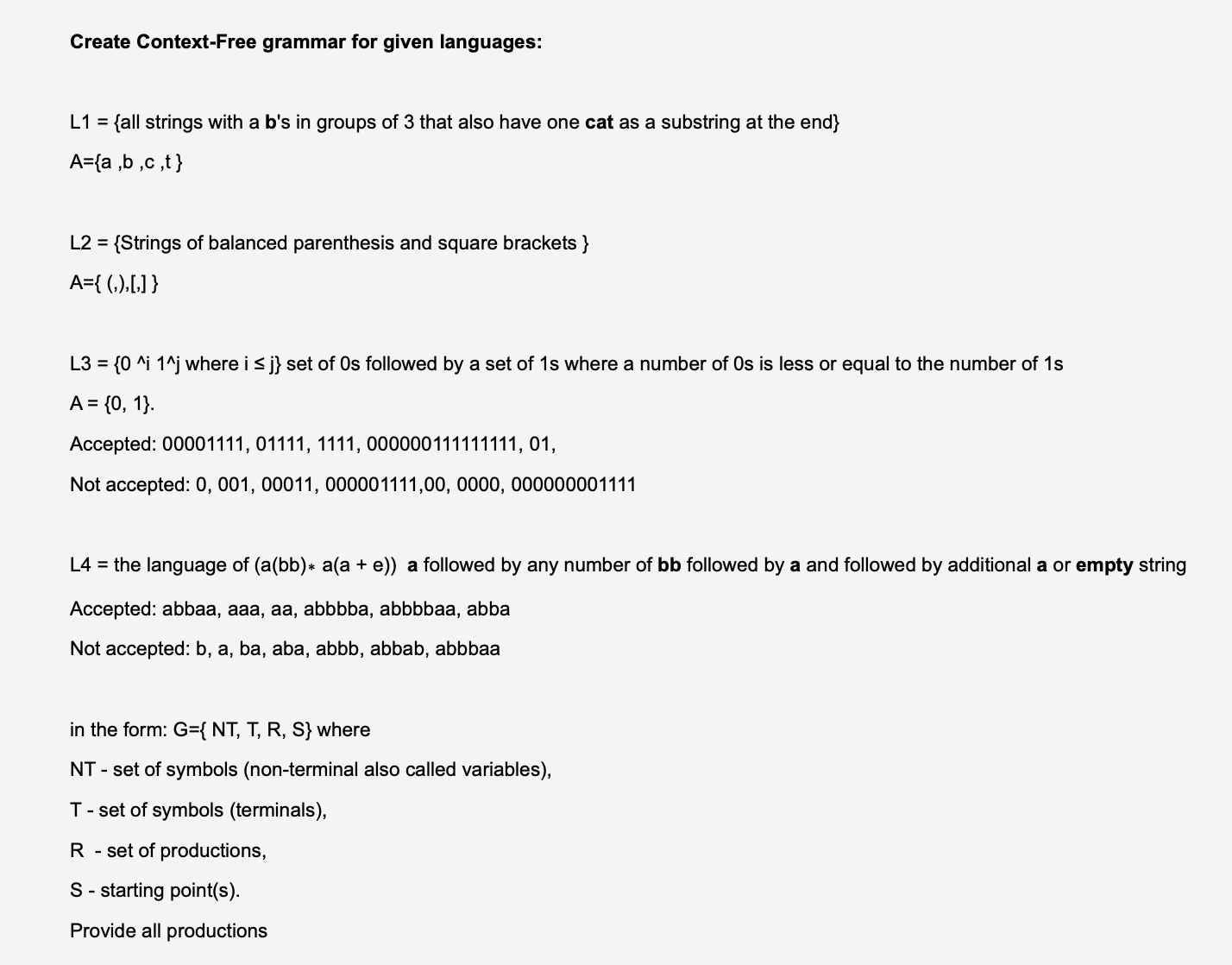 Solved Create Context-Free grammar for given | Chegg.com
