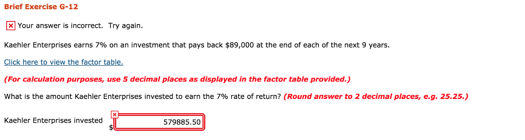 Solved Brief Exercise G-12 X Your answer is incorrect. Try | Chegg.com