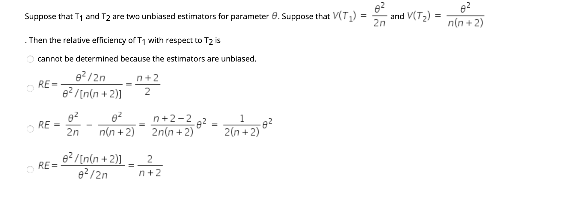 Solved 82 Suppose that T1 and T2 are two unbiased estimators | Chegg.com