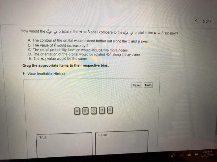 Solved 5 of 7 How would the d,aa orbital in the n 5 shell | Chegg.com