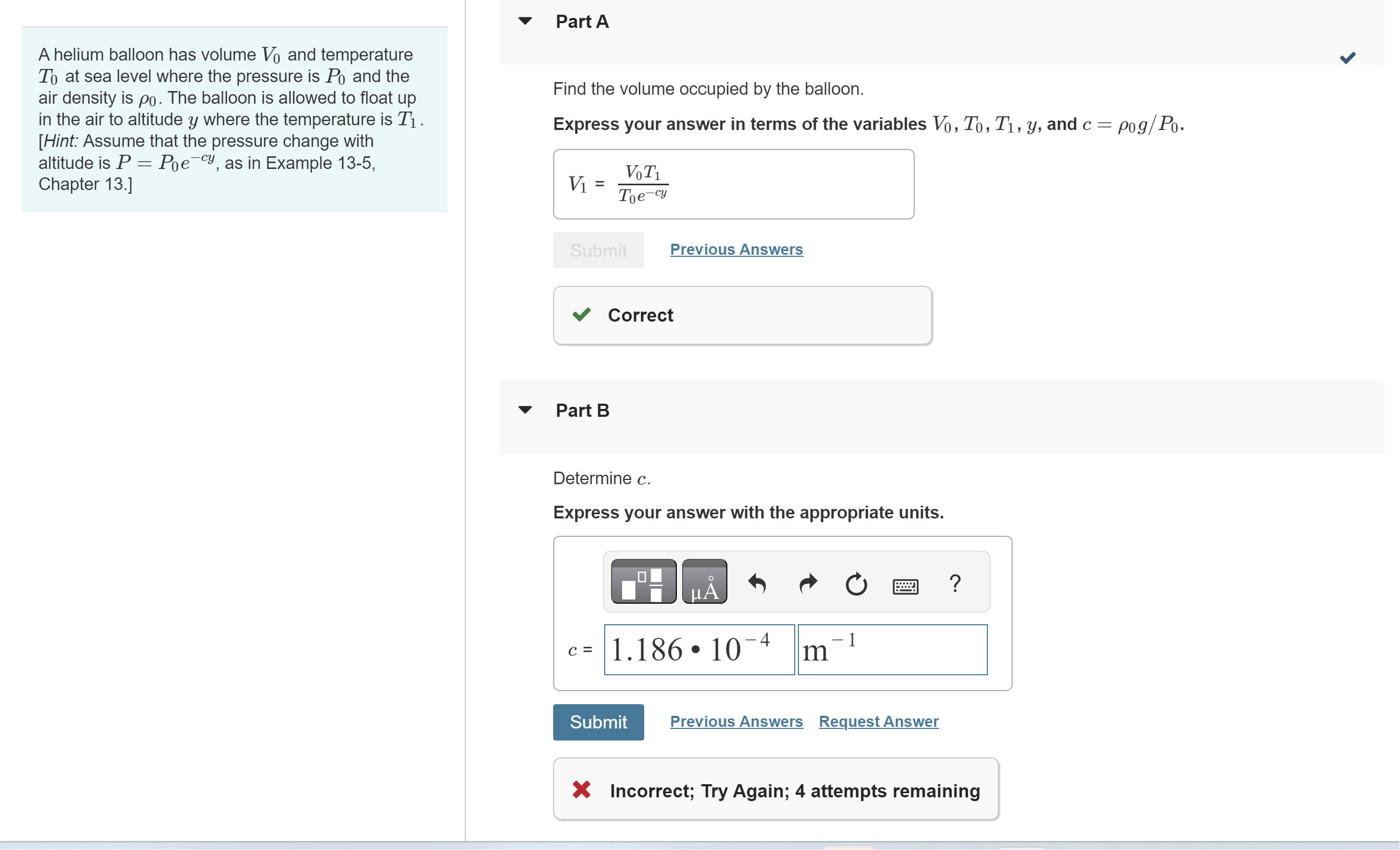 A helium balloon has volume V0 and temperature T0 at | Chegg.com