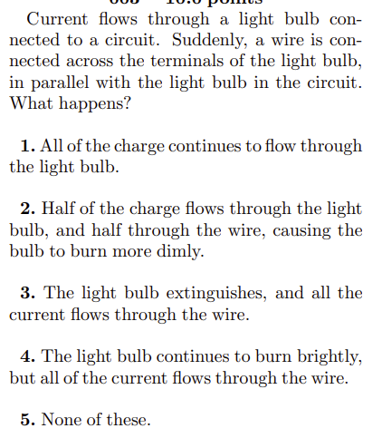 Solved Current flows through a light bulb con-nected to a | Chegg.com