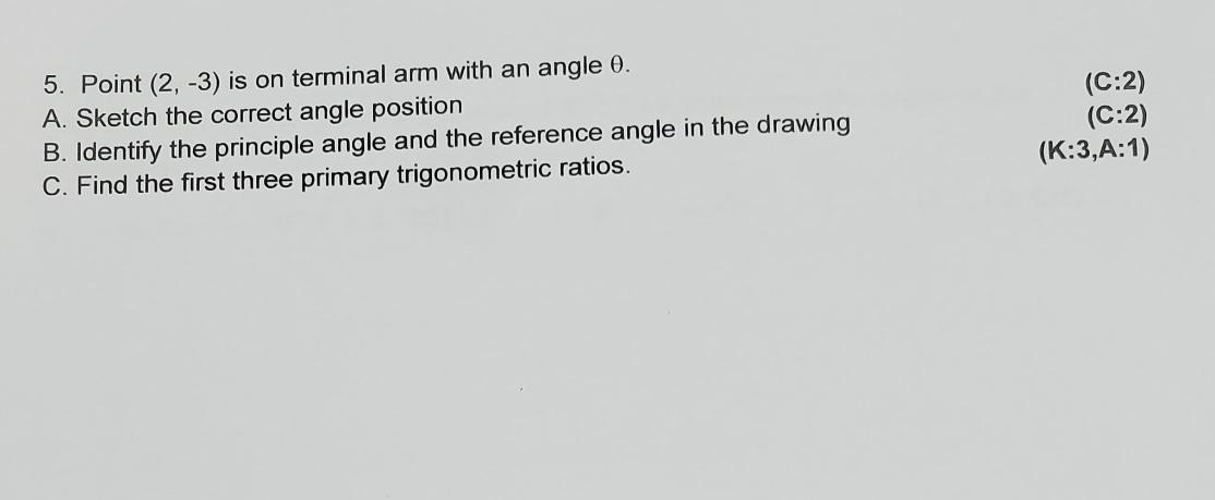 Solved 5. Point (2,−3) is on terminal arm with an angle θ. | Chegg.com