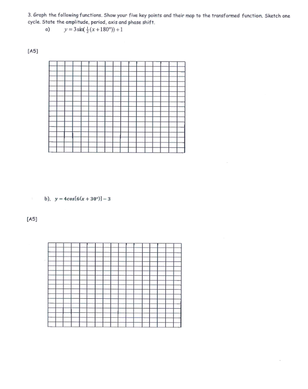 Solved 3. Graph the following functions. Show your five key | Chegg.com