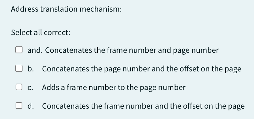 Solved Address translation mechanism:Select all correct:and. | Chegg.com