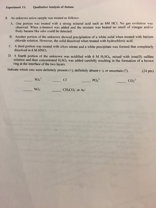 Solved EXPERIMENT 15 Qualitative Analysis of Anions Problem | Chegg.com