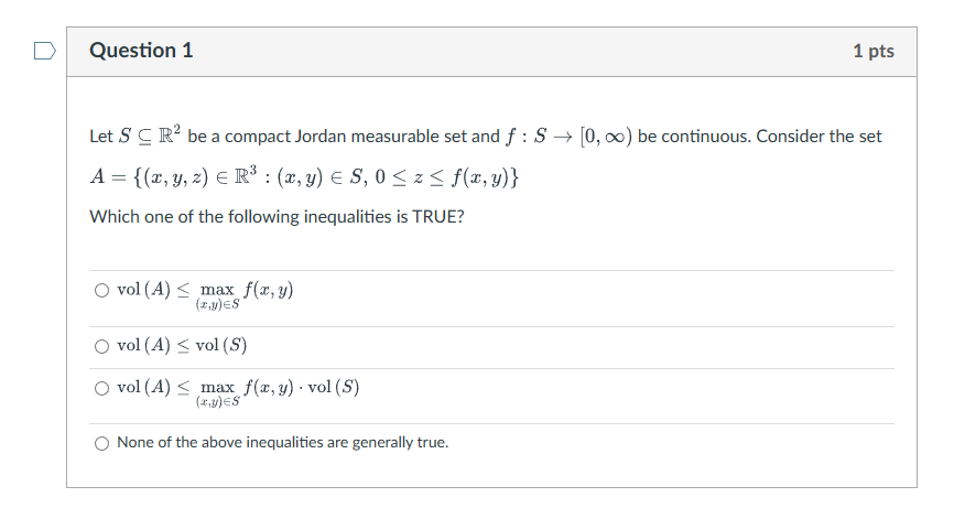 Solved Let S⊆R2 be a compact Jordan measurable set and | Chegg.com