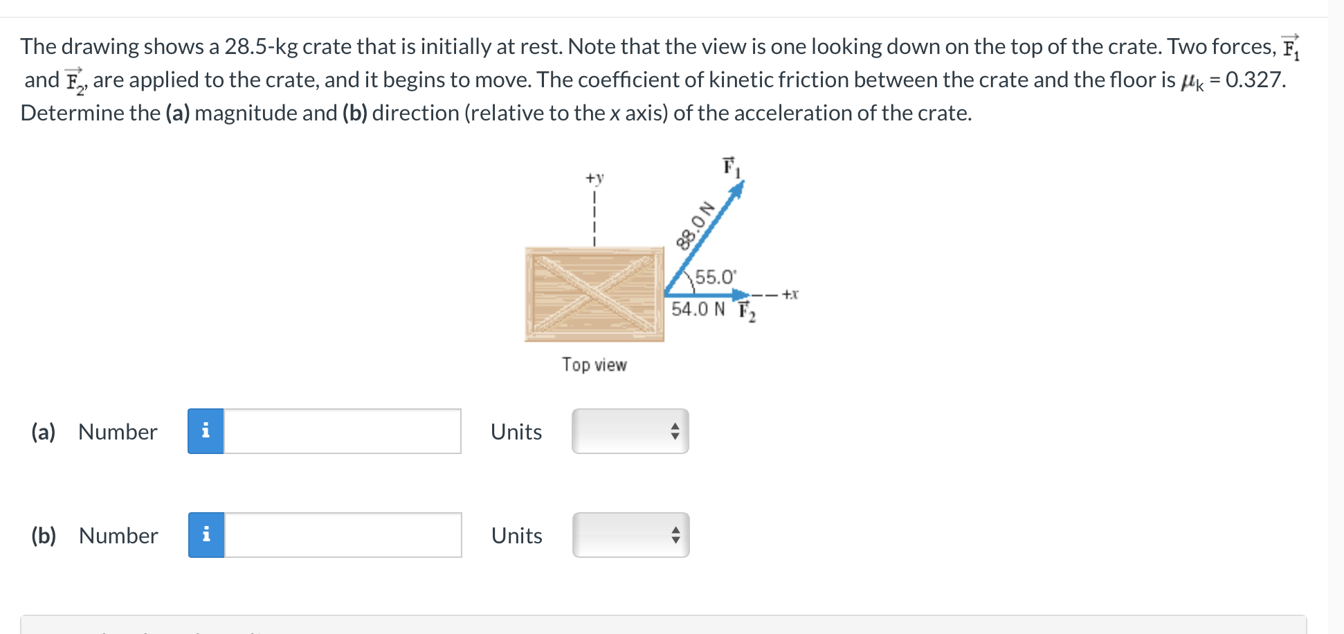 Solved The drawing shows a 28.5-kg ﻿crate that is initially | Chegg.com