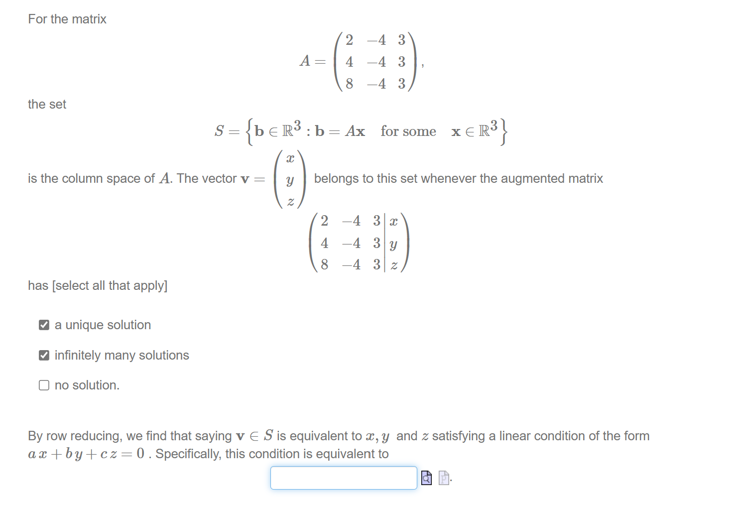 Solved For the matrix A=⎝⎛248−4−4−4333⎠⎞ the set | Chegg.com