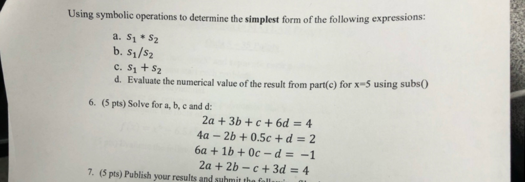 Using symbolic operations to determine the simplest | Chegg.com