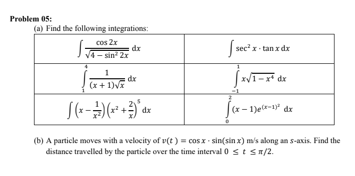 Solved Problem 05: (a) Find the following integrations: cos | Chegg.com