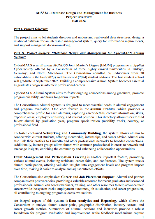 Solved Part I. Project ObiectiveThe project aims to let | Chegg.com