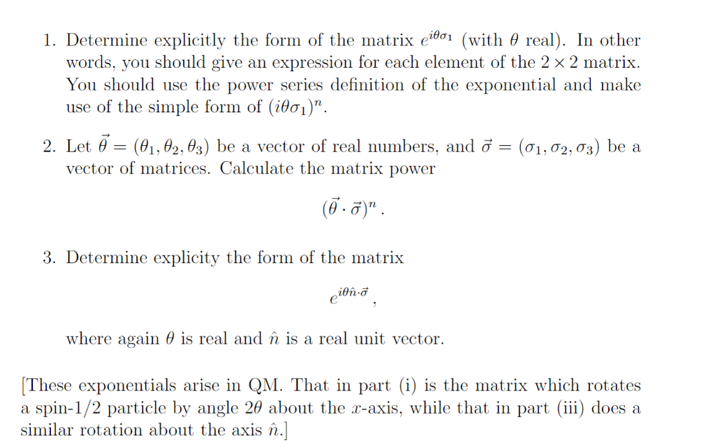 Solved Recall the Pauli matrices from HW5: σι σ2 3 As you | Chegg.com
