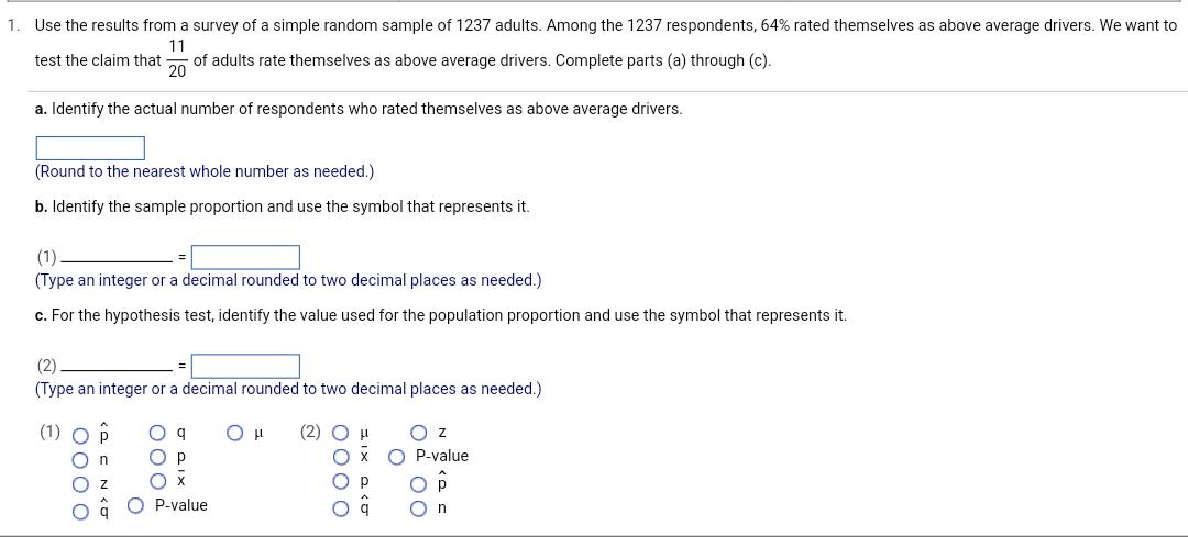 1. Use the results from a survey of a simple random | Chegg.com