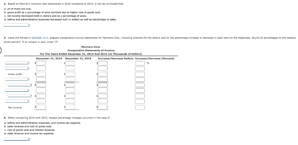 Solved Common Size Income Statements And Horizontal Analysis