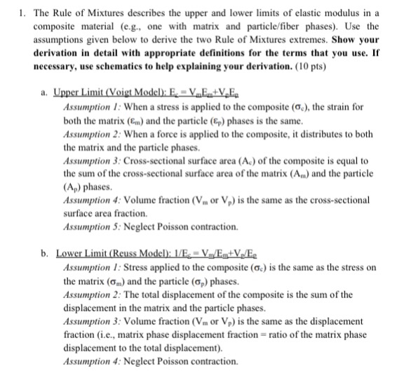 Solved 1. The Rule of Mixtures describe s the upper and | Chegg.com