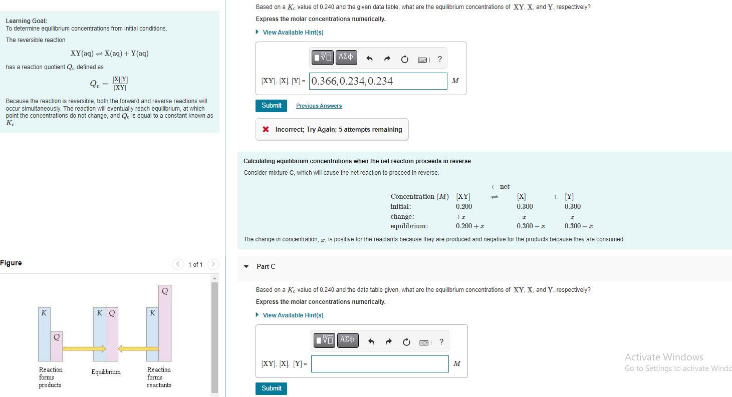 Solved Based on a Kc value of 0.240 and the given data | Chegg.com
