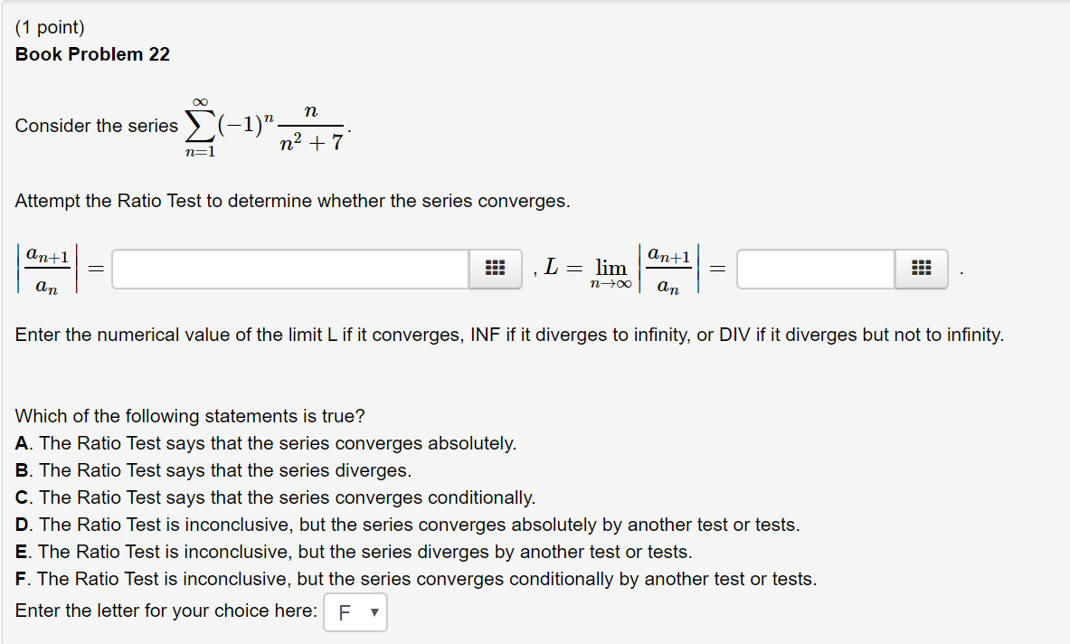 Solved (1 point) Book Problem 22 n Consider the series) n2 | Chegg.com