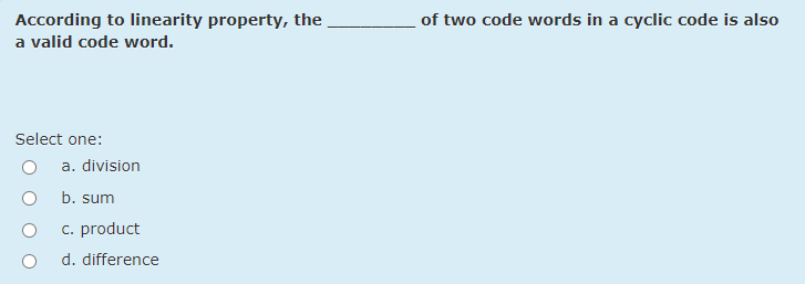 Solved According to linearity property, theof two code words | Chegg.com