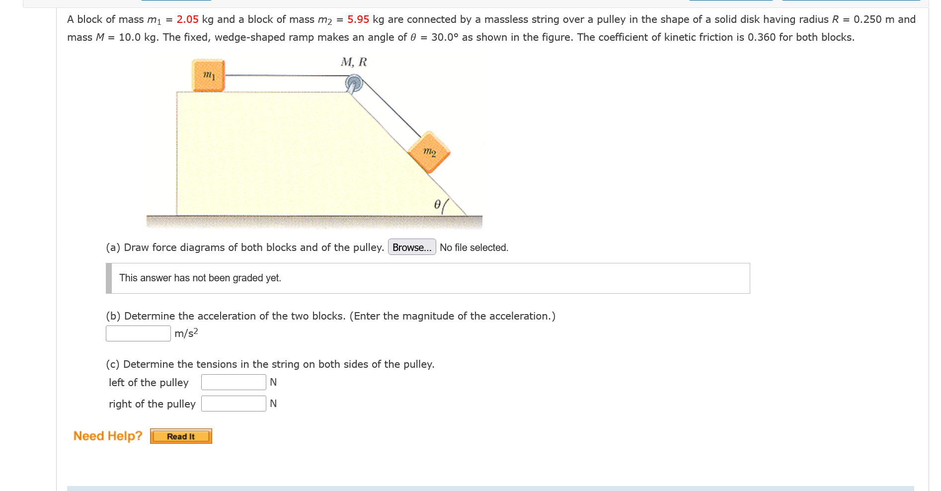 Solved A block of mass m1 = 2.05 kg and a block of mass m2 = | Chegg.com